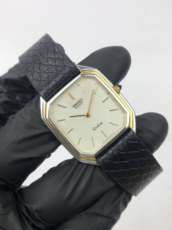 SEIKO DOLCE OCTAGON TWOTONE CASE CREAM DIAL HANDMADE LEATHER STRAP ...